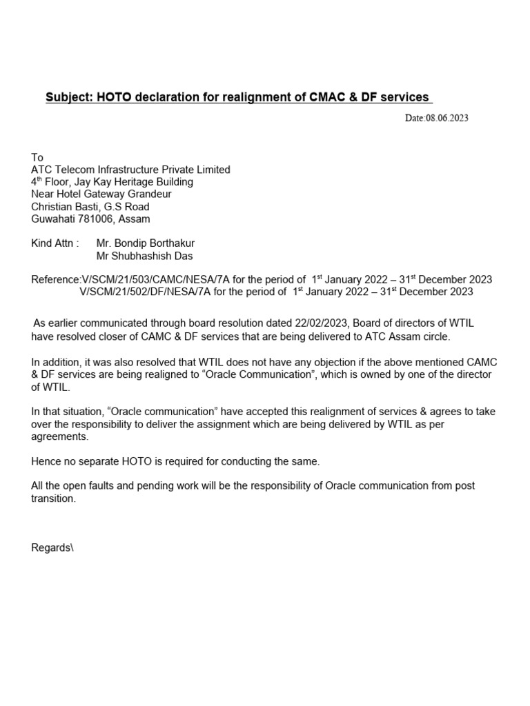 ATC Hoto Declaration | PDF | Technology & Engineering