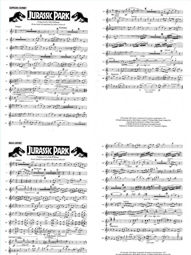 John Williams Jurassic Park Solo Cornet and Brass Band | Download Free ...