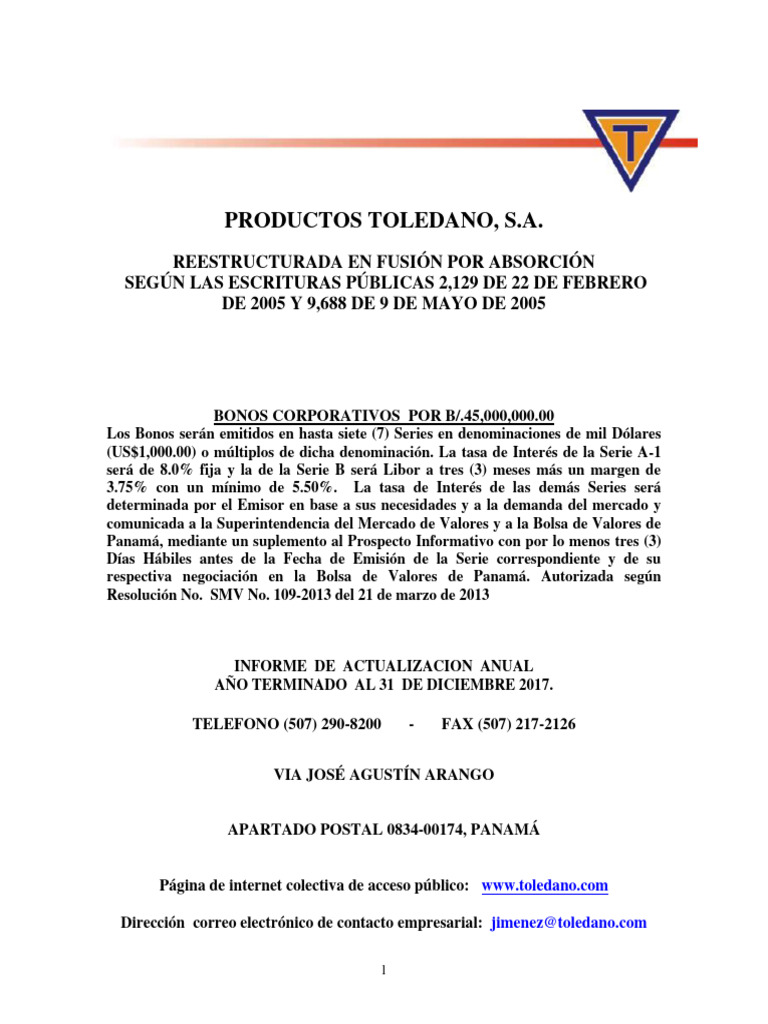 Productos Toledano, S.A. en Panamá | PDF | Alimentos | Panamá