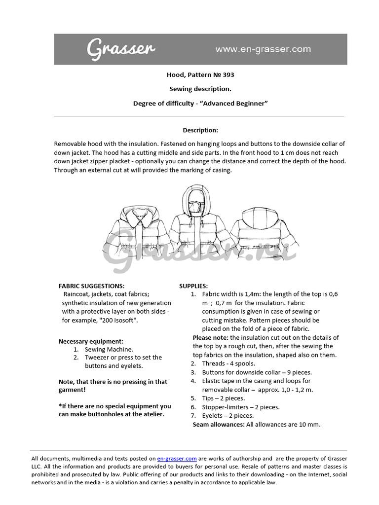 Advanced Hood Sewing Pattern Guide | PDF | Sewing | Seam (Sewing)
