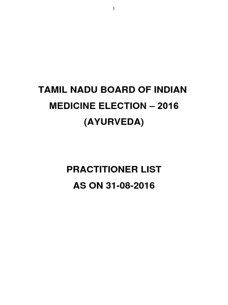 TN-Ayurveda Practitioner List | PDF