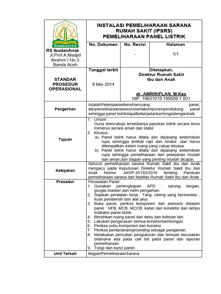 Perawatan Panel Listrik (SOP) Ed | PDF