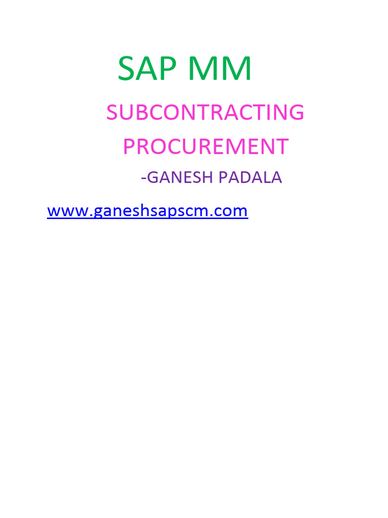 Subcontracting Procurement: Sap MM | PDF | Finance & Money Management