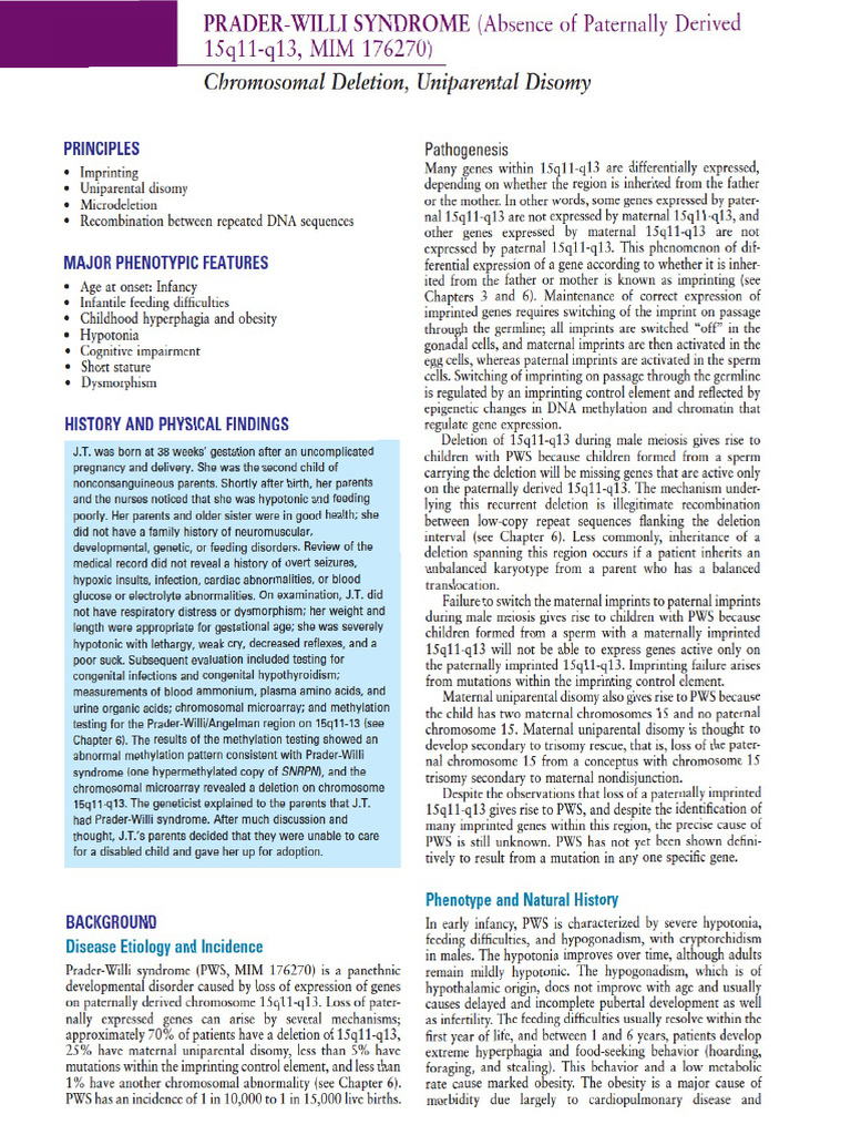 Prader-Willi Syndrome | PDF | Medical Genetics | Genetics