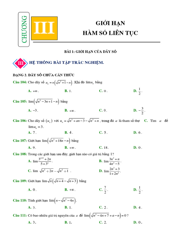Toan 11 c3 b1.2 Gioi Han Cua Day So TN 2 de | PDF