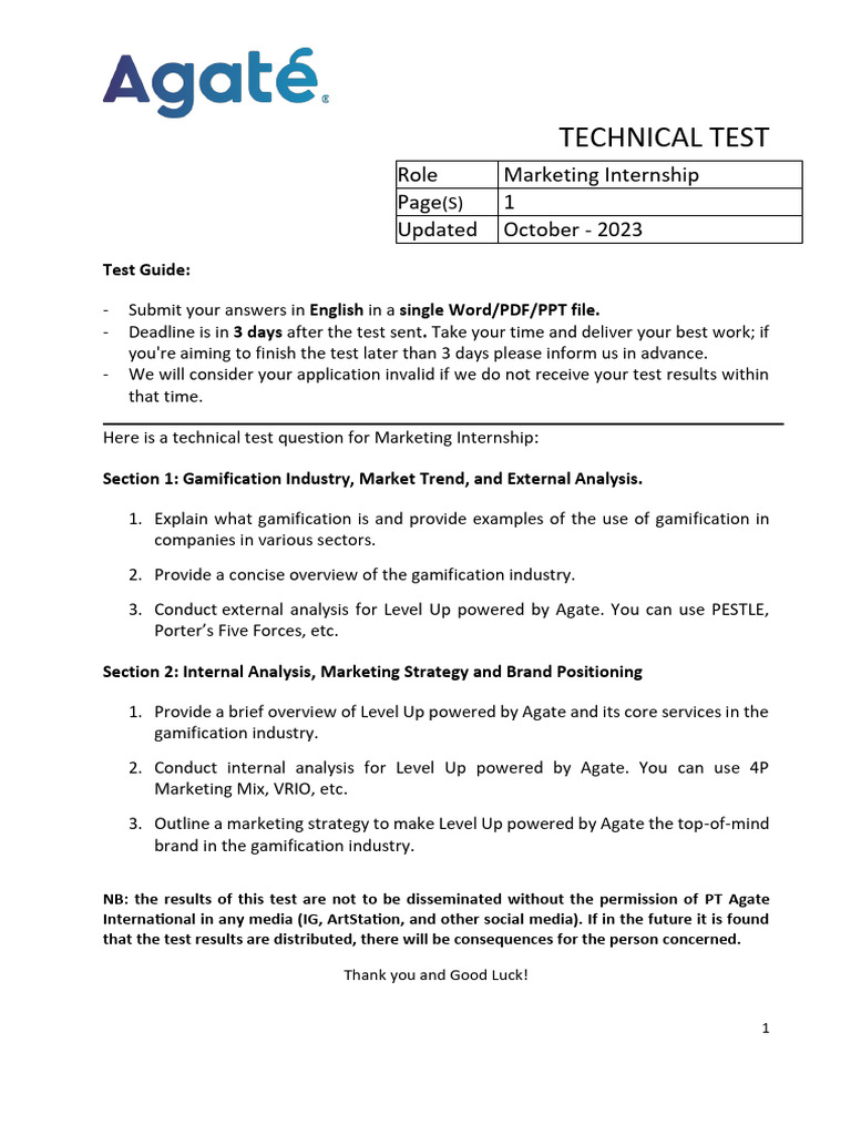 Marketing Internship Test Guide | PDF