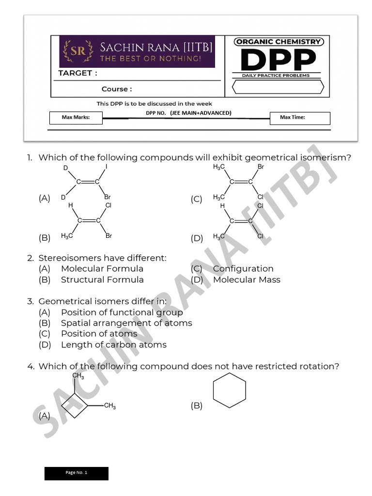 DPP 4-7 (Isomerism) | PDF | Conformational Isomerism | Physical Chemistry