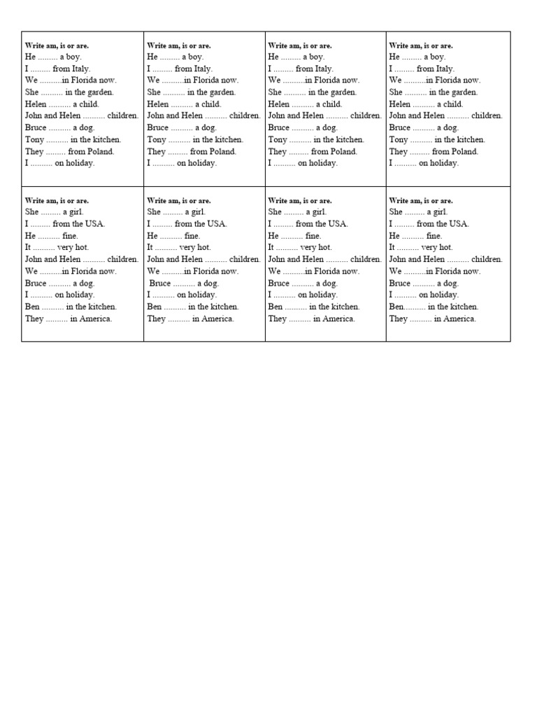 ANJ - Sloveso To Be - Doplňovanie | PDF