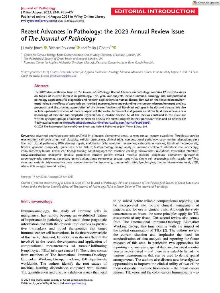 The Journal of Pathology - 2023 - Jones - Recent Advances in Pathology ...