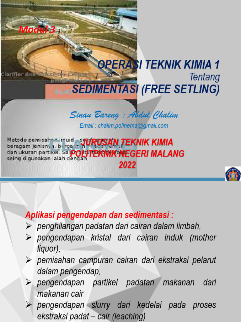 03 Modul 03 Sedimentasi (Free Settling) 20 2022 | PDF