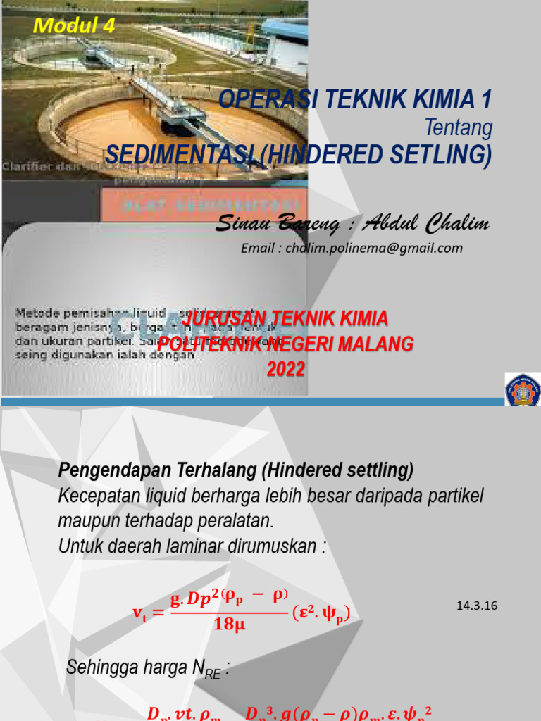 Sedimentasi Terhalang dalam Teknik Kimia | PDF
