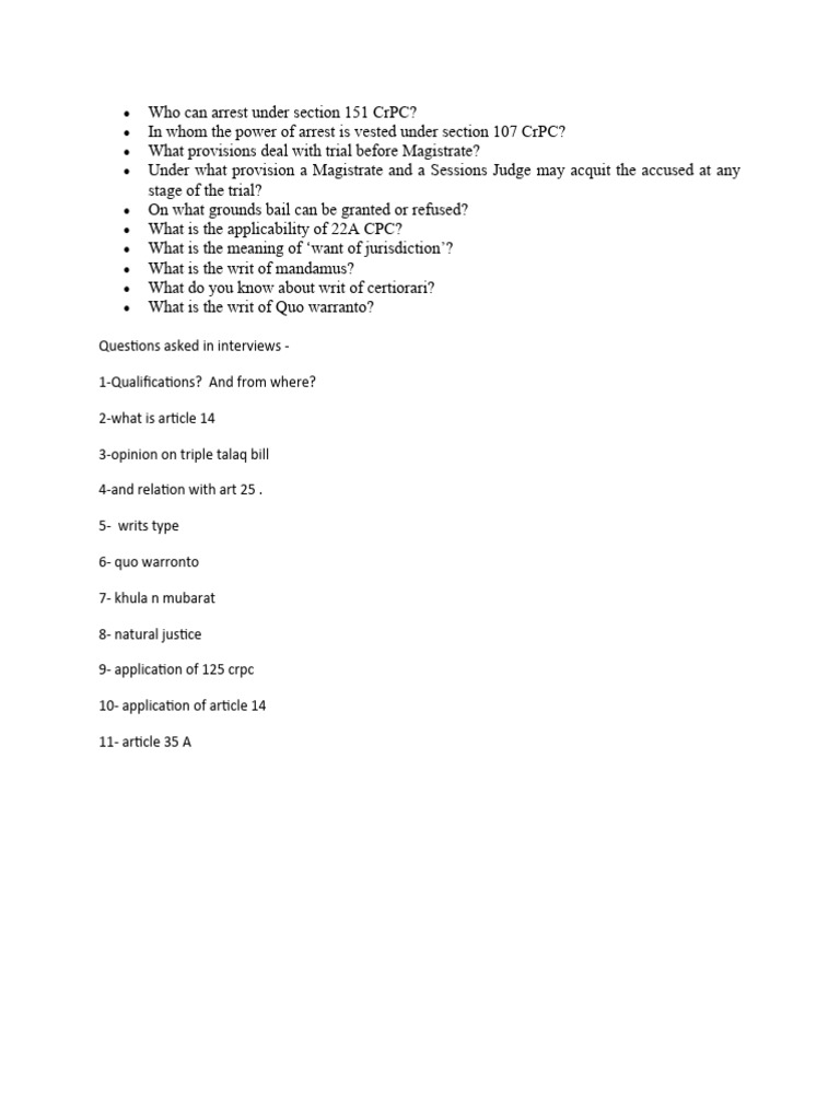 Interview Question | PDF | Writ | Equity (Law)