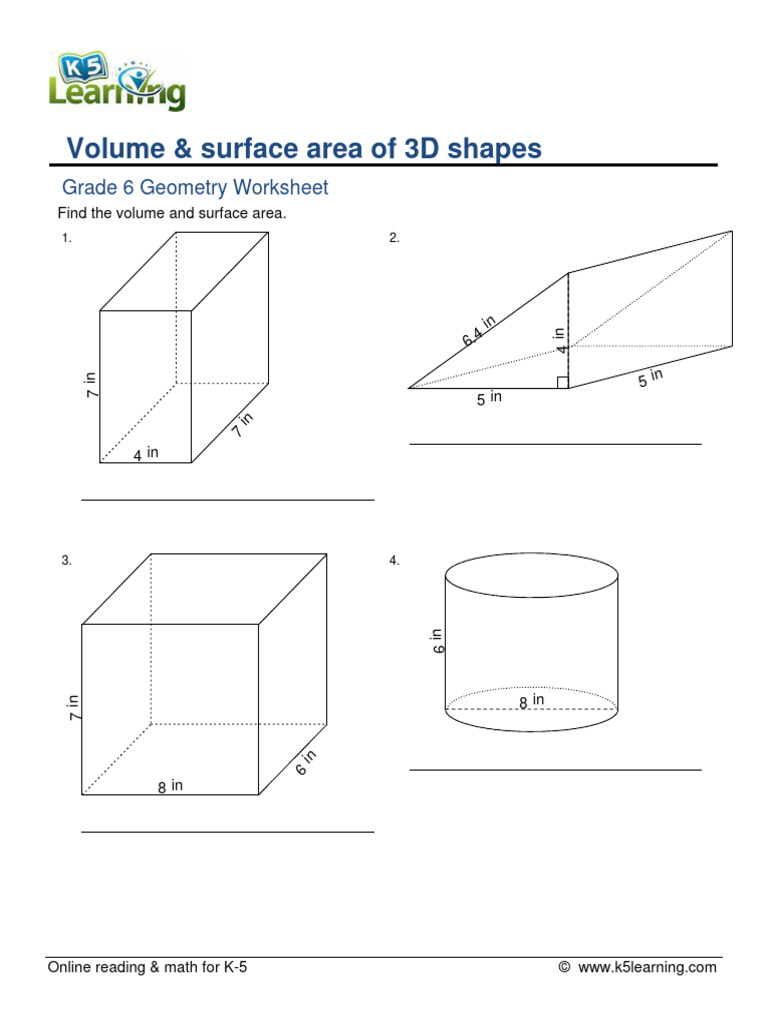 Grade 6 Volume Surface Area 3d Shapes F | PDF | Area | Geometric ...