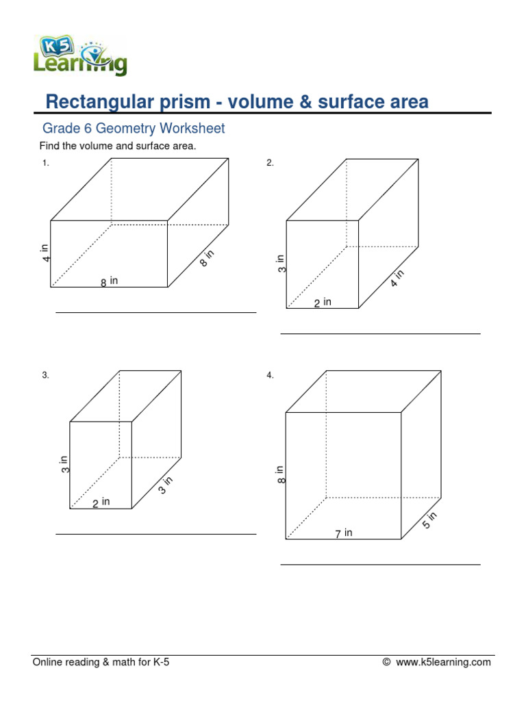 Grade 6 Rectangular Prism Volume Surface Area B | PDF