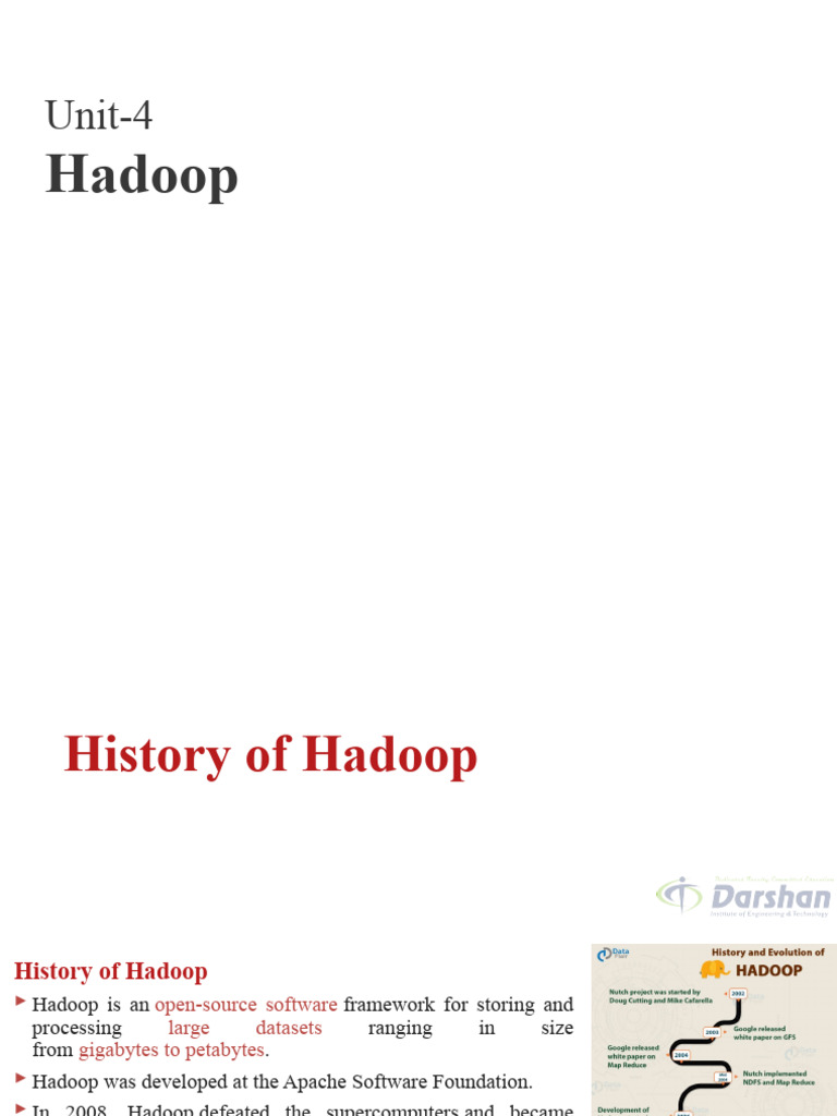 BDA Presentations Unit-4 - Hadoop, Ecosystem | PDF | Apache Hadoop | Map Reduce