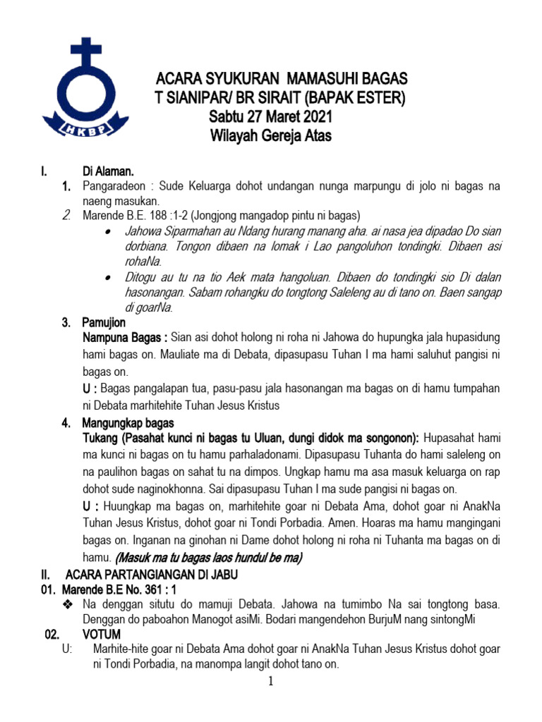 Acara Mamasuhi Bagas T Sianipar | PDF