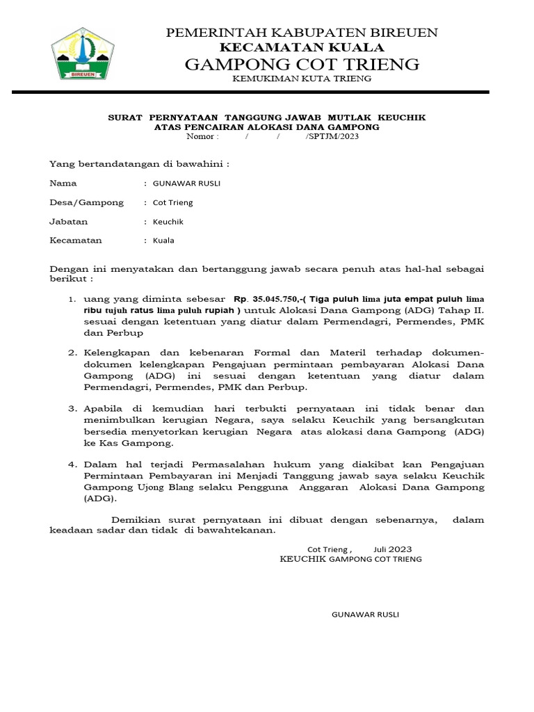 Contoh SPTJM Yang Sesuai Denfgan Sisdur Tahun Edit 1 2022 | PDF