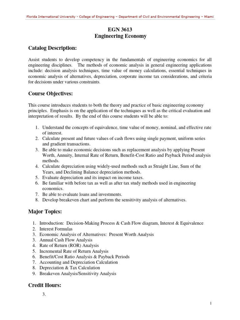 EGN 3613: Engineering Economy Course Overview | PDF | Engineering ...