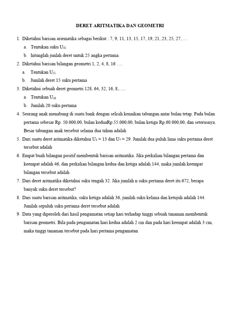 Deret Aritmatika Dan Geometri | PDF