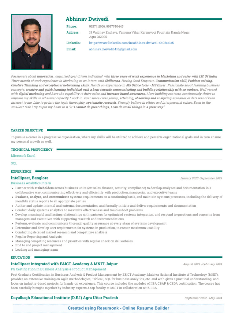 Abhinav Dwivedi Business Analyst 2023 | PDF | Analytics | Educational Technology