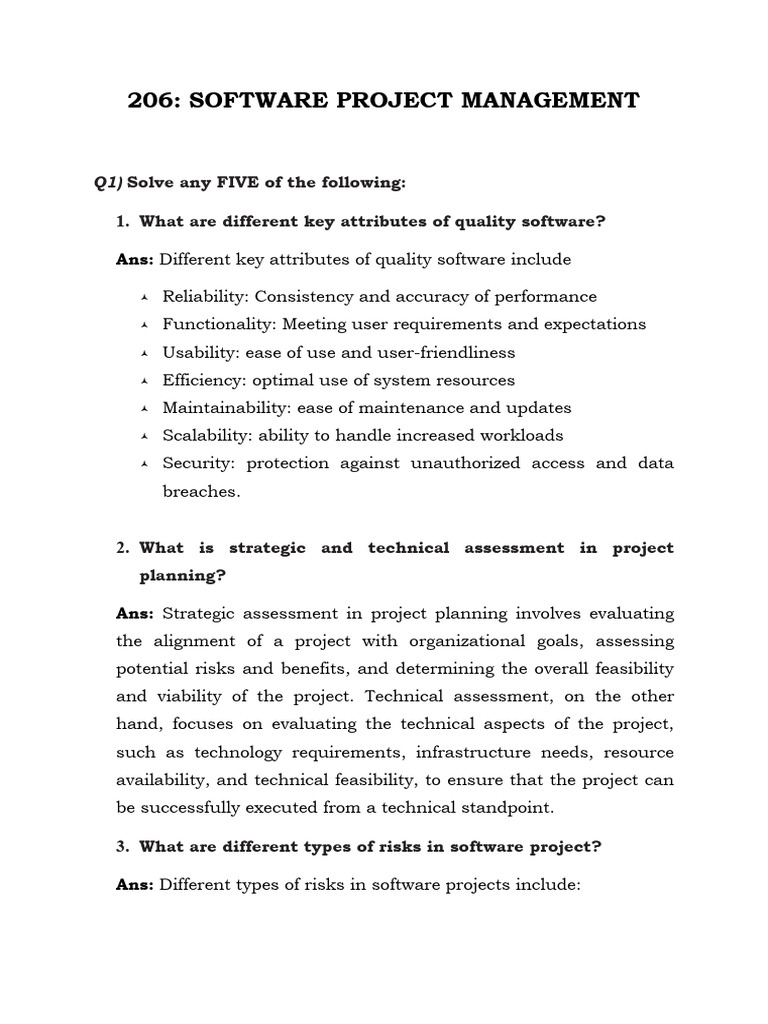 206: Software Project Management: Q1) Solve Any FIVE of The Following ...