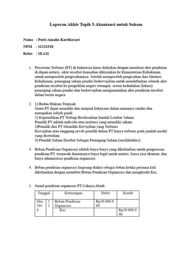 Putri Amalia Kartikasari - 11222518 - Laporan Akhir Topik 5 Akuntansi | PDF