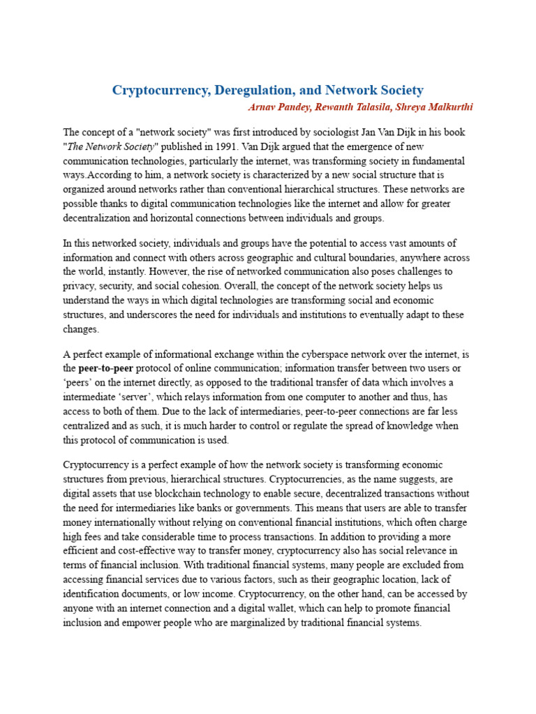 Cryptocurrency, Deregulation, and Network Society-1 | PDF | Cryptocurrency | Computer Network