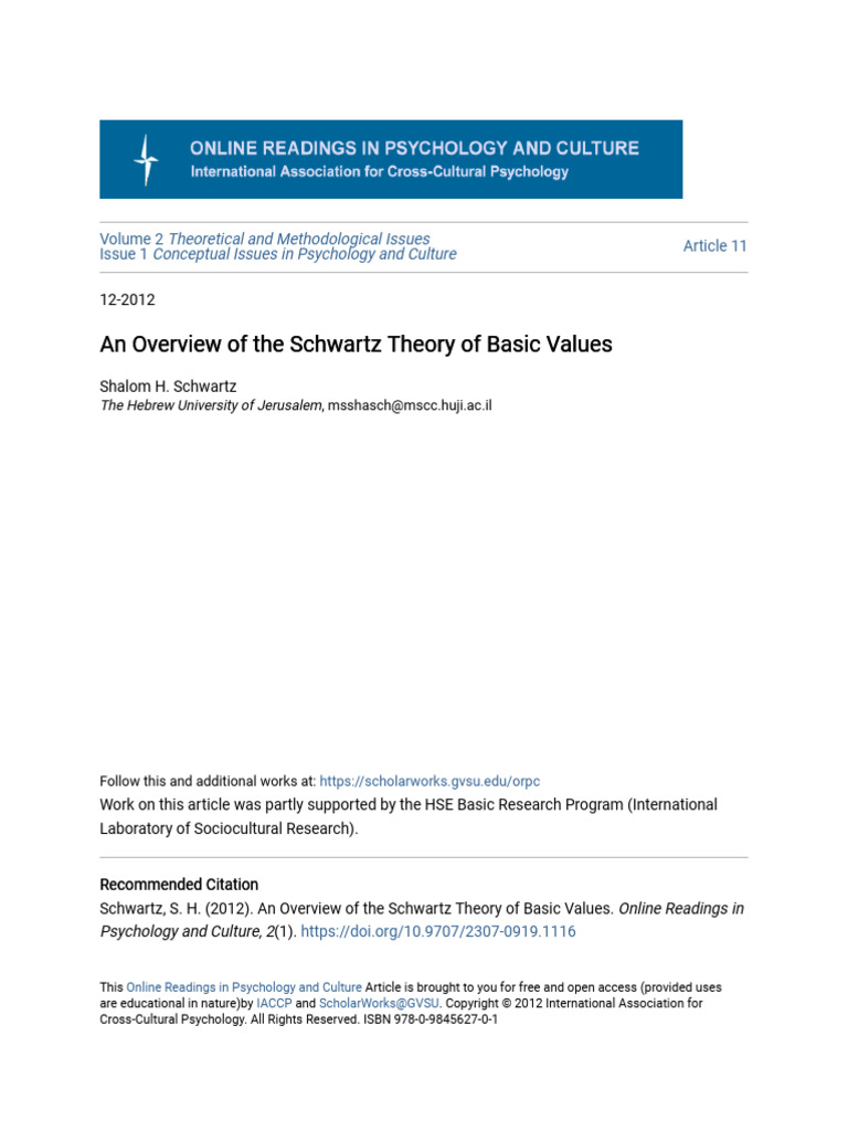 An Overview of The Schwartz Theory of Basic Values | PDF | Attitude ... An Overview of The Schwartz Theory of Basic Values | PDF | Attitude ...