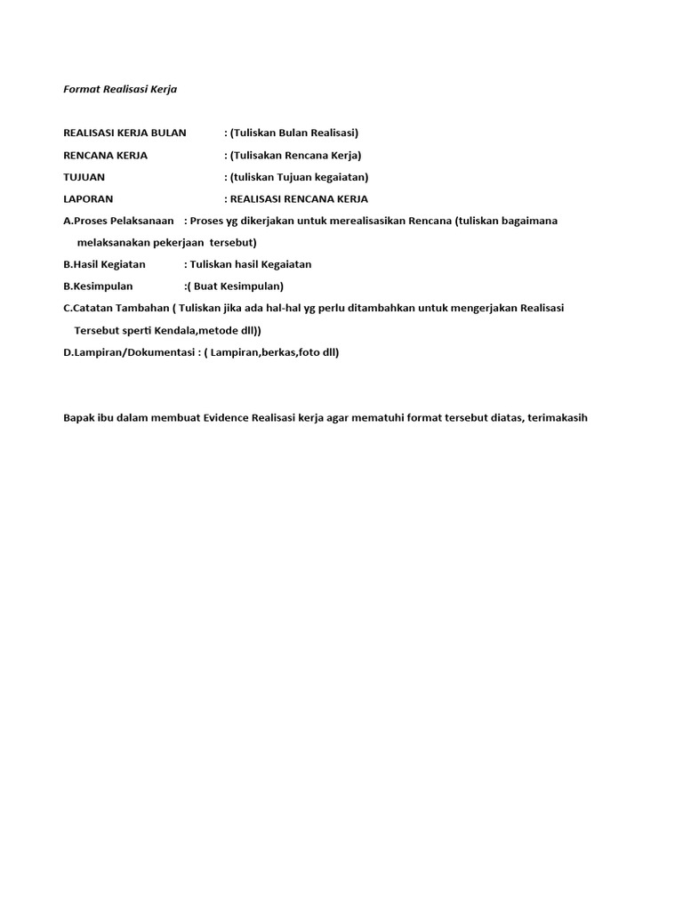 Format Realisasi Kerja | PDF