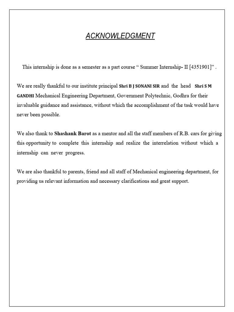 Internship Acknowledgment Note | PDF