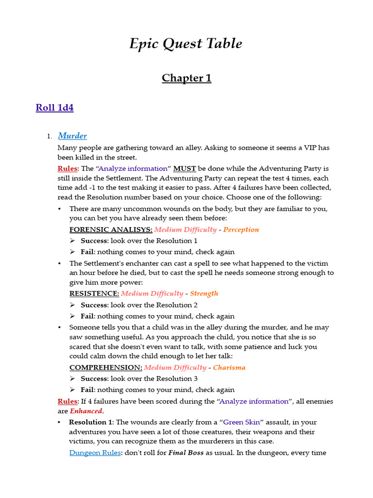 (4AD) Epic Quest Tables | PDF