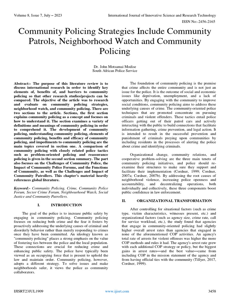 Community Policing Strategies Include Community Patrols Neighborhood Watch And Community