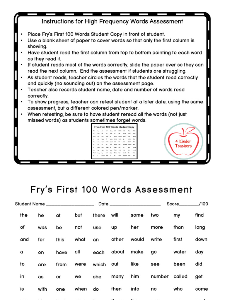 Instructions For High Frequency Words Assessment | PDF