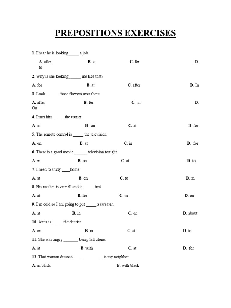 Prepositions Exercises | PDF