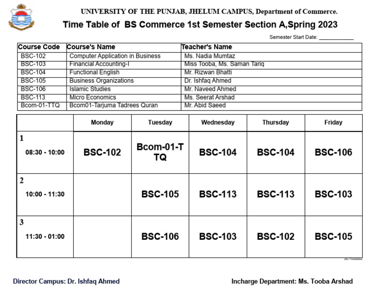 BS Commerce 1st Semester Section A Fall 2023 | PDF