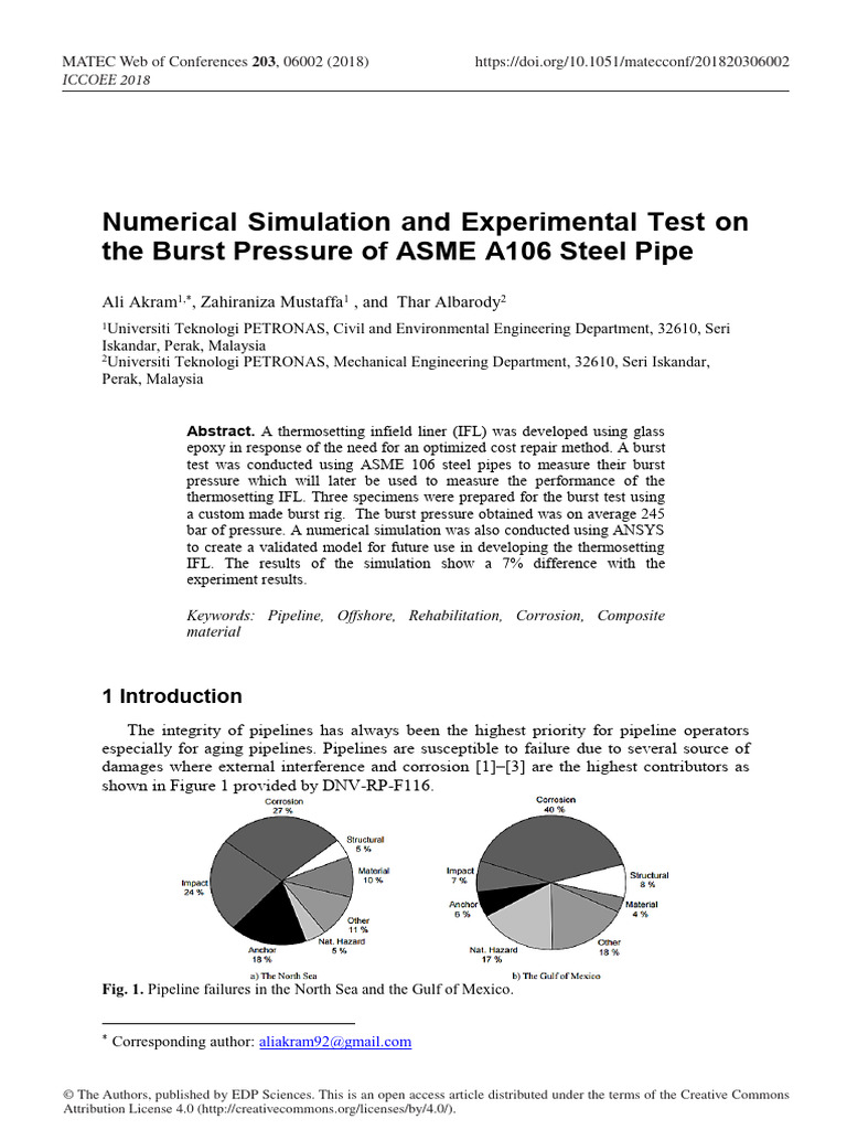 Numerical Simulation and Experimental Test Burst Pressure of ASME A106 ...