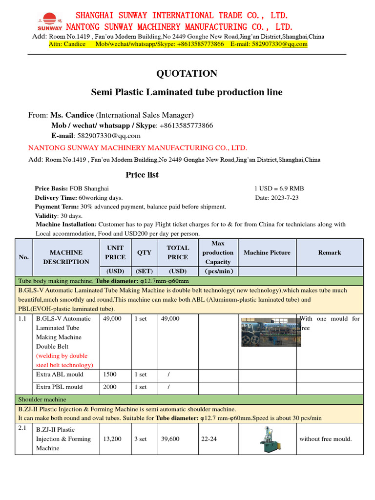 Semi ABL& PBL Lami Tube Production Line | PDF | Pipe (Fluid Conveyance ...