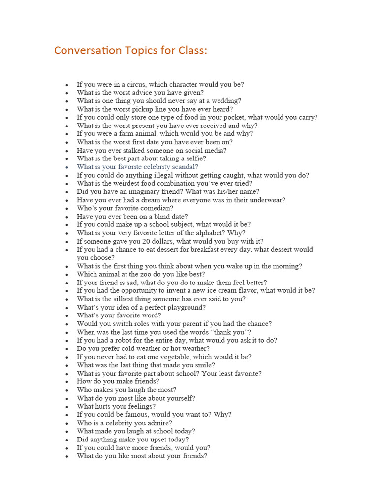Conversation Topics For Class | PDF
