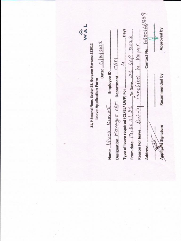 Leave Application | PDF