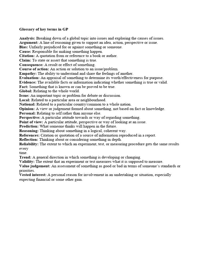 Glossary of Key Terms in GP | PDF | Wellness | Science & Mathematics