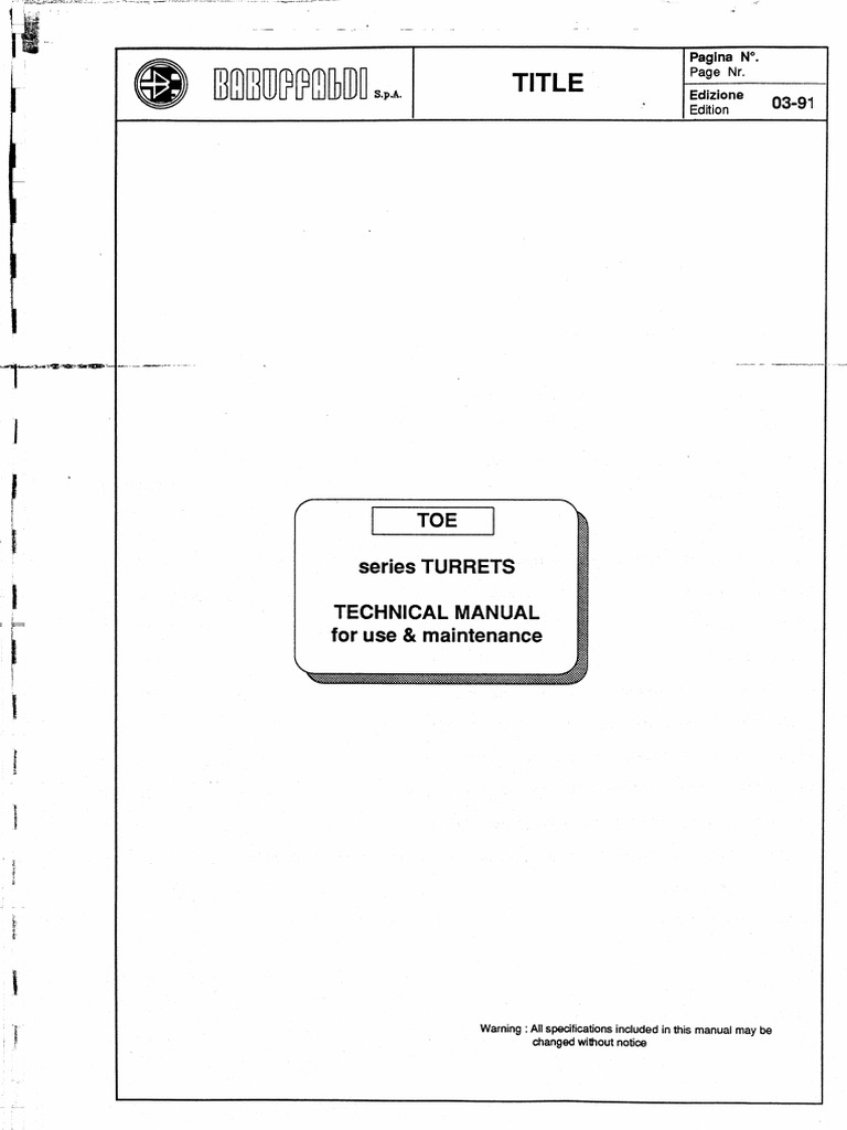 Baruffaldi T0E Technical Maintenance Manual | PDF