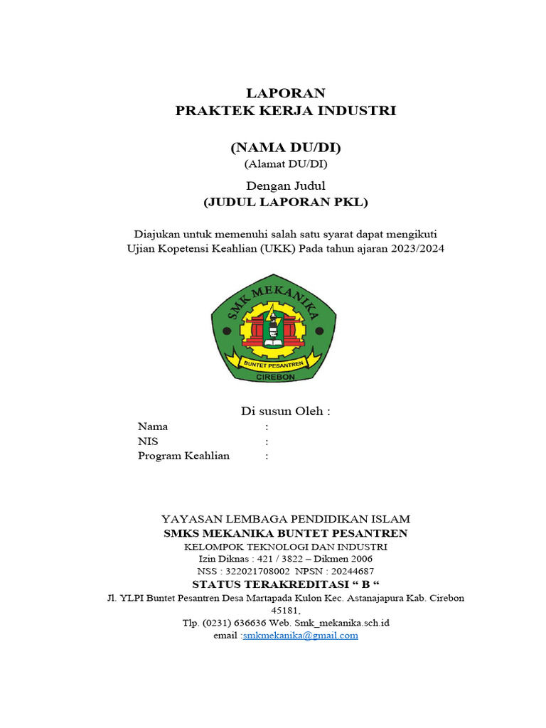 Format Laporan Pkl Mekanika 2023 Pdf