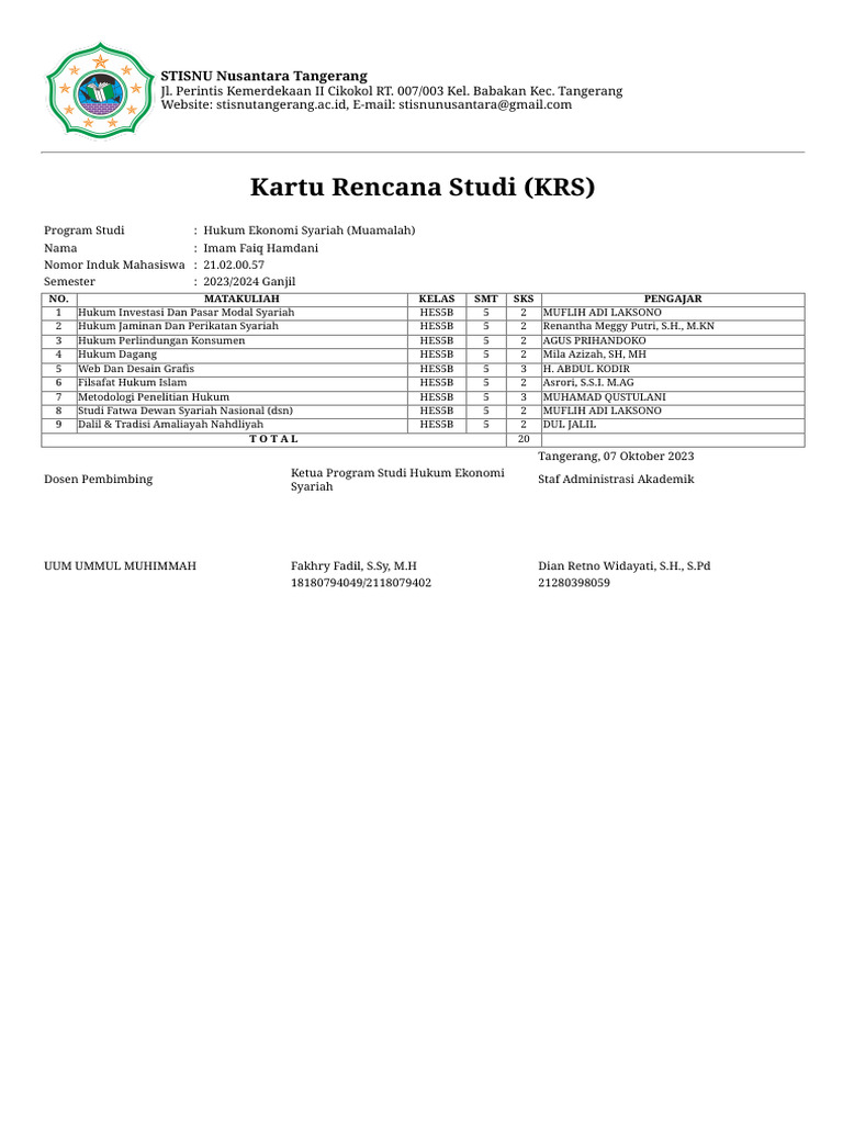 Rencana Studi Mahasiswa | PDF
