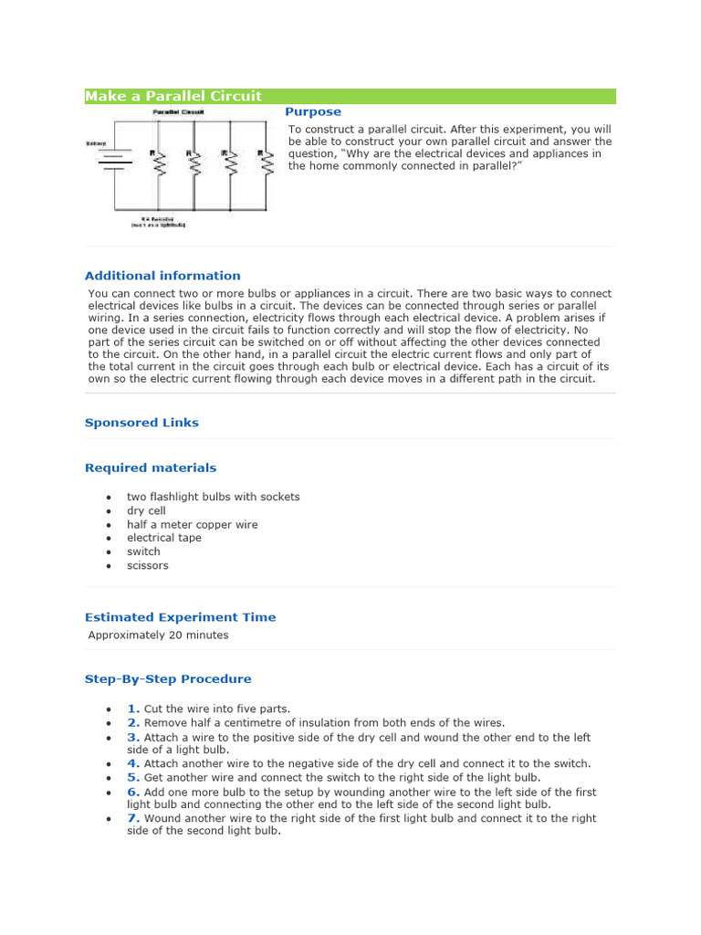 Make A Parallel Circuit | PDF | Series And Parallel Circuits | Switch