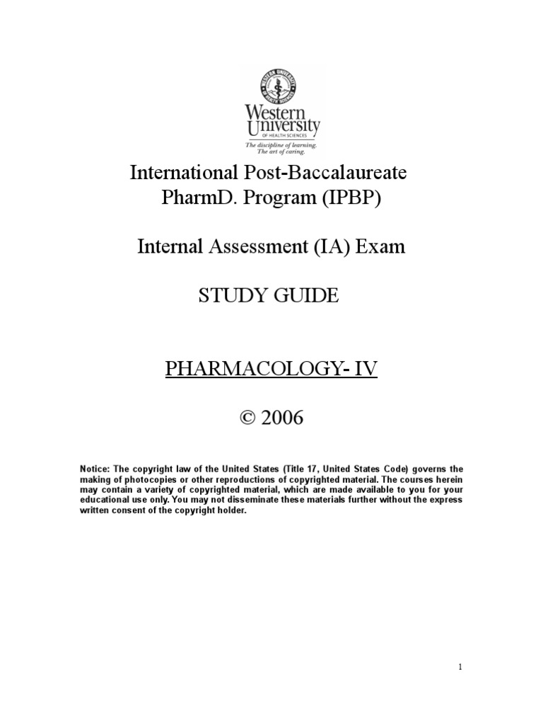 International Post-Baccalaureate Pharmd. Program (Ipbp) Internal Assessment (Ia) Exam Study ...