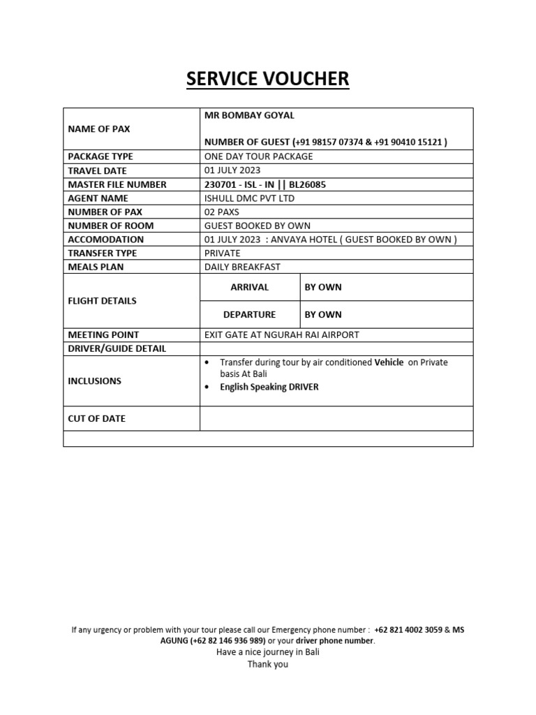 Service Voucher - 230701 - Isl - in - MR Bombay Goyal | PDF | Bali