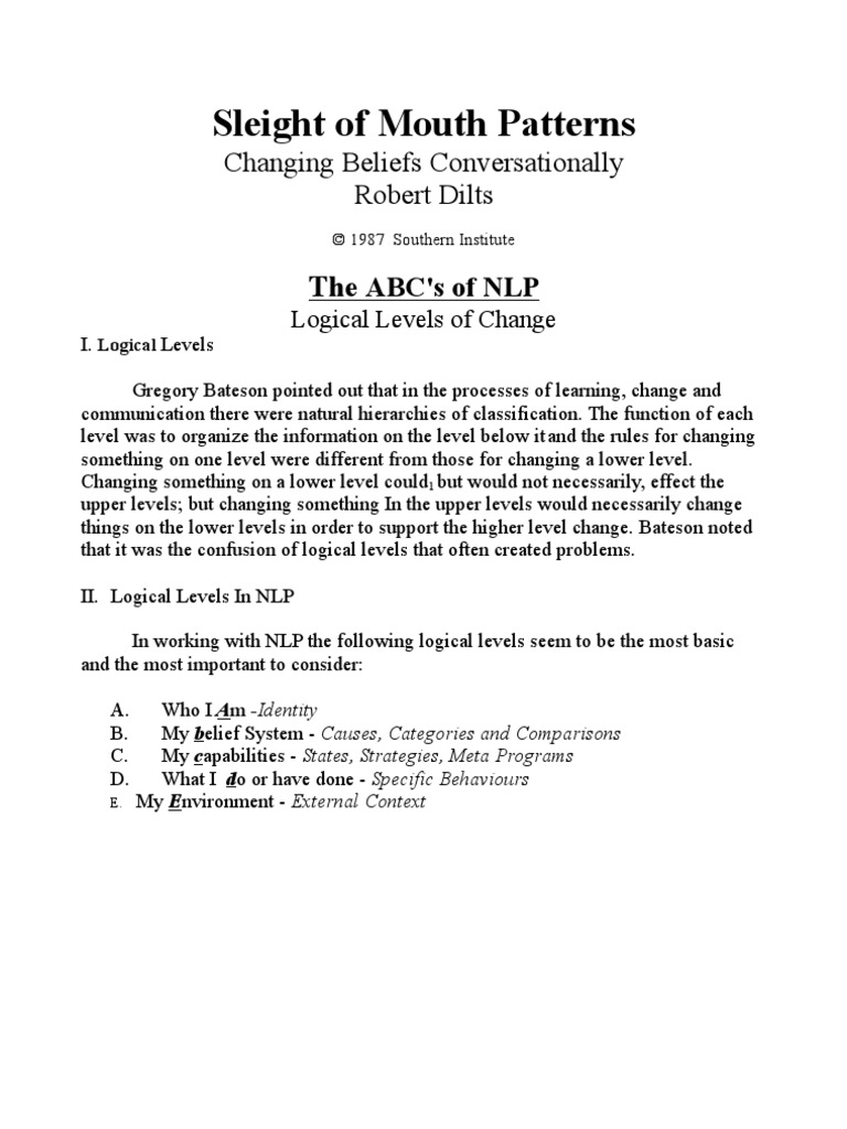 NLP - Robert Dilts | PDF | Neuropsychological Assessment | Action ...