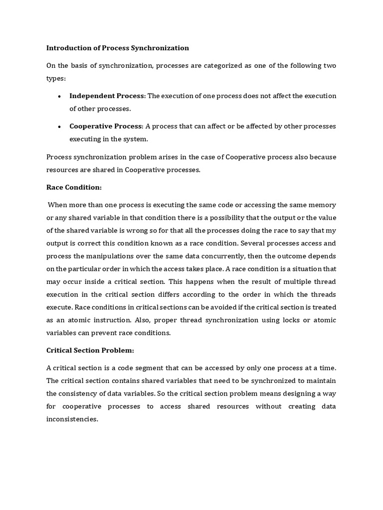 Process Synchronization | PDF | Process (Computing) | Computing Process Synchronization | PDF | Process (Computing) | Computing