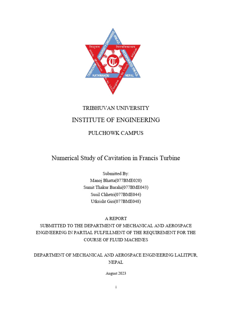 Cavitation in Francis Turbine Project Report 1 | PDF | Turbine ...