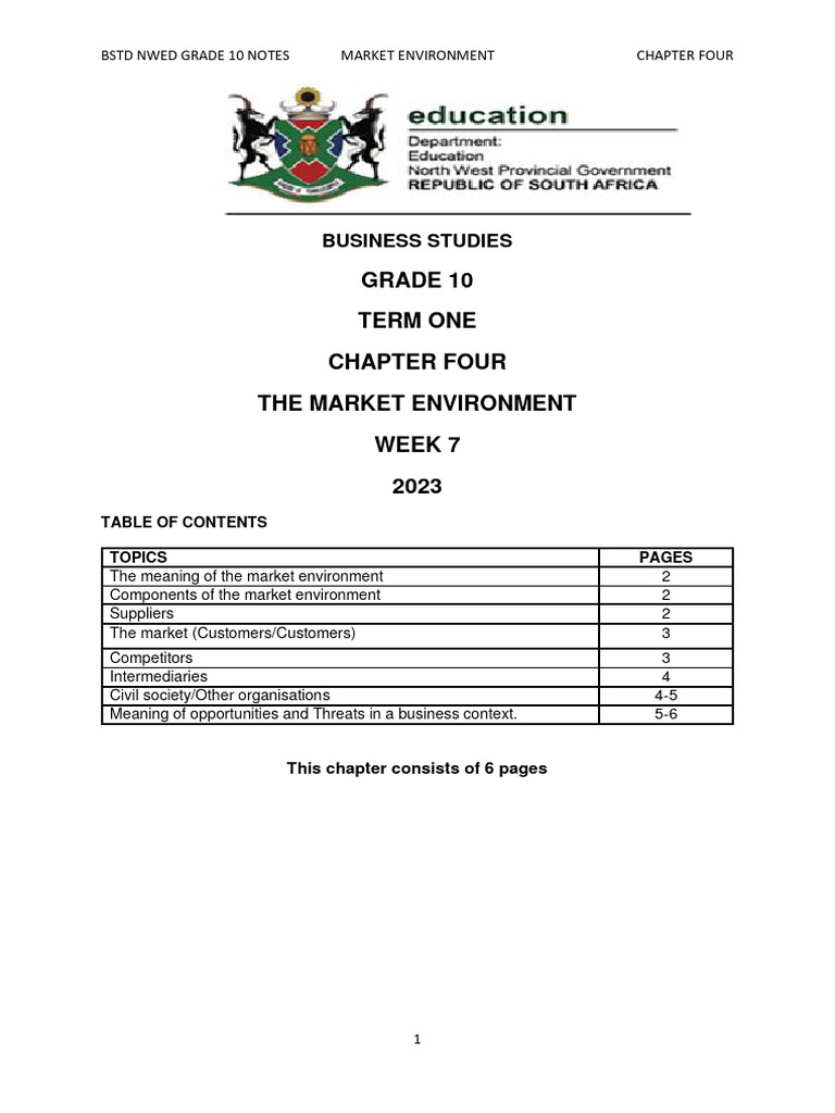 2023 BSTD Grade 10 Week 7 Market Environment | PDF | Supply Chain ...